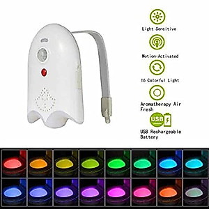 SNOMYRS Toilet Night Light with Motion Sensor 16 Color Changing LED Nightlights Fun Bathroom Lighting Add on Toilet Bowl Seat for Men Dad Kids Toddlers