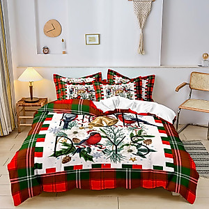 ZIRANSHU Christmas Duvet Cover Queen Size, Holiday Decoration Christmas Theme Bedding Sets Printed with Christmas Elements Such As Pine Cones, Bells, Birds(1 Duvet Cover + 2 Pillowcase)