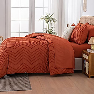 Litanika King Size Comforter Set with Sheets Burnt Orange - 7 Pieces Bed in a Bag King Boho Terracotta Complete Beddding Sets Rust Lightweight Bed Set with Comforter, Sheets, Pillowcases & Shams