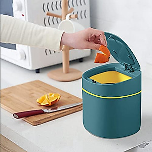 Mini Trash Can with Pop Up Lid Small Wastebasket with 2 Rolls of Trash Bags, Tiny Desktop Waste Garbage Bin for Home, Office, Kitchen, Vanity Tabletop, Bedroom, Bathroom(Blue)