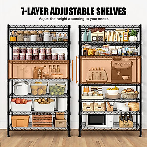 BVBOX Storage Shelves 7 Tier Wire Shelving Unit 2800LBS Metal Shelves , Heavy Duty Garage Storage , Adjustable Metal Shelving for Pantry Shelves Kitchen Garage Steel Shelving, 44.09"L*16.92"W*78.74"H
