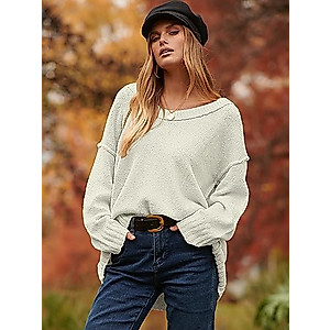 ANRABESS Women's Oversized Sweater Casual Off Shoulder Scoop Neck Long Batwing Sleeve Knit Baggy Slouchy Pullover Tunic Jumper Cute Warm Fall Winter Outfits Tops 38CH9-mibai-S