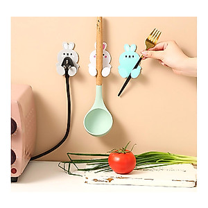 YIKANGHENG 4 Pcs Self Adhesive Plug Hooks, 4 Color Rabbit Design Plastic Plug Organizer Wall Hooks (4)