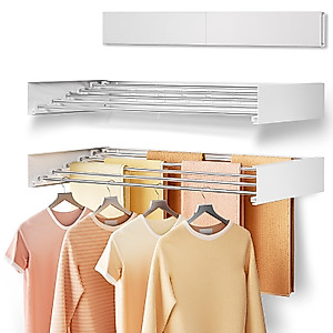Vasunray Wall Mounted Clothes Drying Rack Folding Indoor, Foldable Laundry Drying Rack Collapsible,Invisible, Space Saving, Retractable Towel Drying Rack, with Wall Template(5 Drying Rods, White 32")
