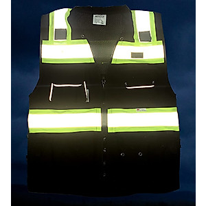 Vero1992 (C) Vest Mens Class 2 Black Series Safety Vest With Zipper and Utility Pockets Premium Black Series Surveyors Vest (Medium, Black)