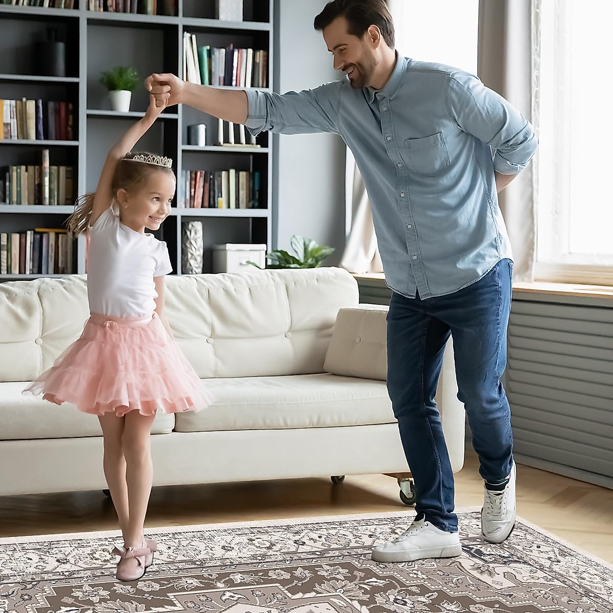 Washable Rug 6x9, Area Rug for Living Room Bedroom Rug Lightweight Large Area Rug Thin Vintage Rug No Smell Machine Washable Rug Accent Rug for Dining Room Home Kitchen, Brown