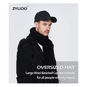 Zylioo Extra Large Woolen Winter Baseball Cap Hat,Fleece Lined Plain Soft-Structured Adjustable Size Dad Cap for Big Heads
