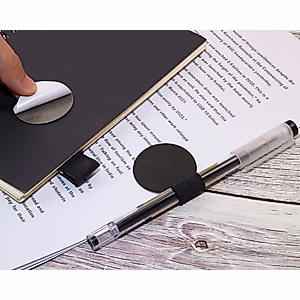 Mini Skater Round Pen Loop Holder for Notebooks Elastic Self Adhesive Leather Stylus Pencil Elastic Loops Holders Attached to Tablet Case Calendars Journals Planners Clipboard, Pack of 5 (Black)