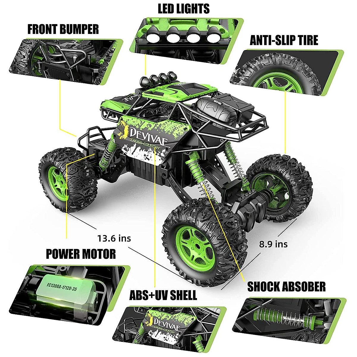 DEVIVAE RC Cars 2059 Remote Control Car for Kids Adults,1:12 All Terrain Monster Trucks , 4WD Off-Road 2.4GHz Rock Crawler,2 Batteries for 80Mins Play, RC Truck Electric Toy Gift for Boy Girl…