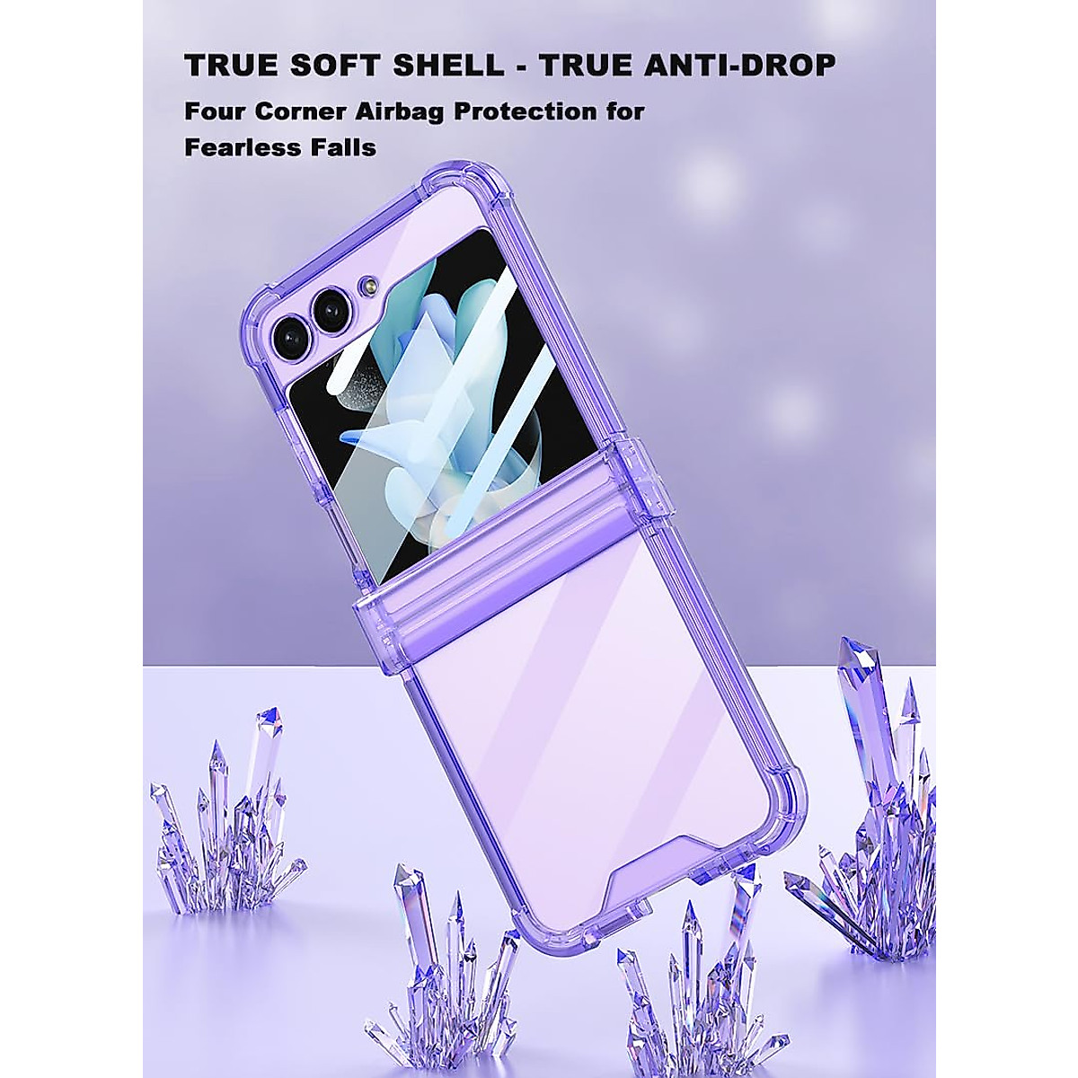 SHIEID Flip 5 Case with Hinge Protection, Galaxy Flip 5 Clear Airbag Case Built-in High-Transparency Soft Film for Phone Case for Galaxy Z Flip 5, Dark Green