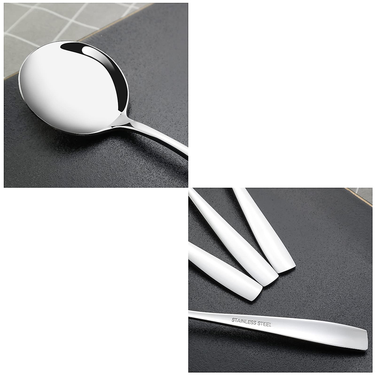 Nicesh 16-Piece Stainless Steel Round Soup Spoons, Round Bouillon Spoons