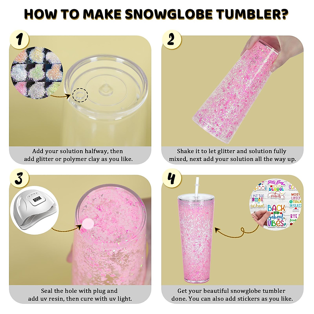 Maucircol 24 Oz Acrylic Snowglobe Tumbler, 6 Pack Pre-Drilled Double Wall Acrylic Clear Cup For Glitter Snow Globe Diy, Double Wall Snowglobe Cup