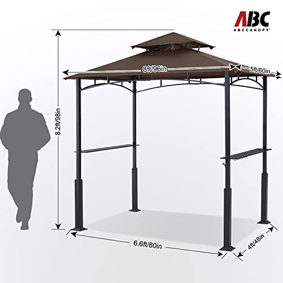 ABCCANOPY 8'x 5' Grill Gazebo Canopy - Outdoor BBQ Gazebo Shelter with LED Light, Patio Canopy Tent for Barbecue and Picnic (Brown)