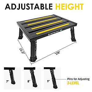DEPSUNNY Adjustable Height Aluminum RV Step, Stable Foldable Platform Step Stool, Supports Up to 1,000 lb, Non-Slip Rubber Feet and Platform Mat, Easy to Carry (Black)
