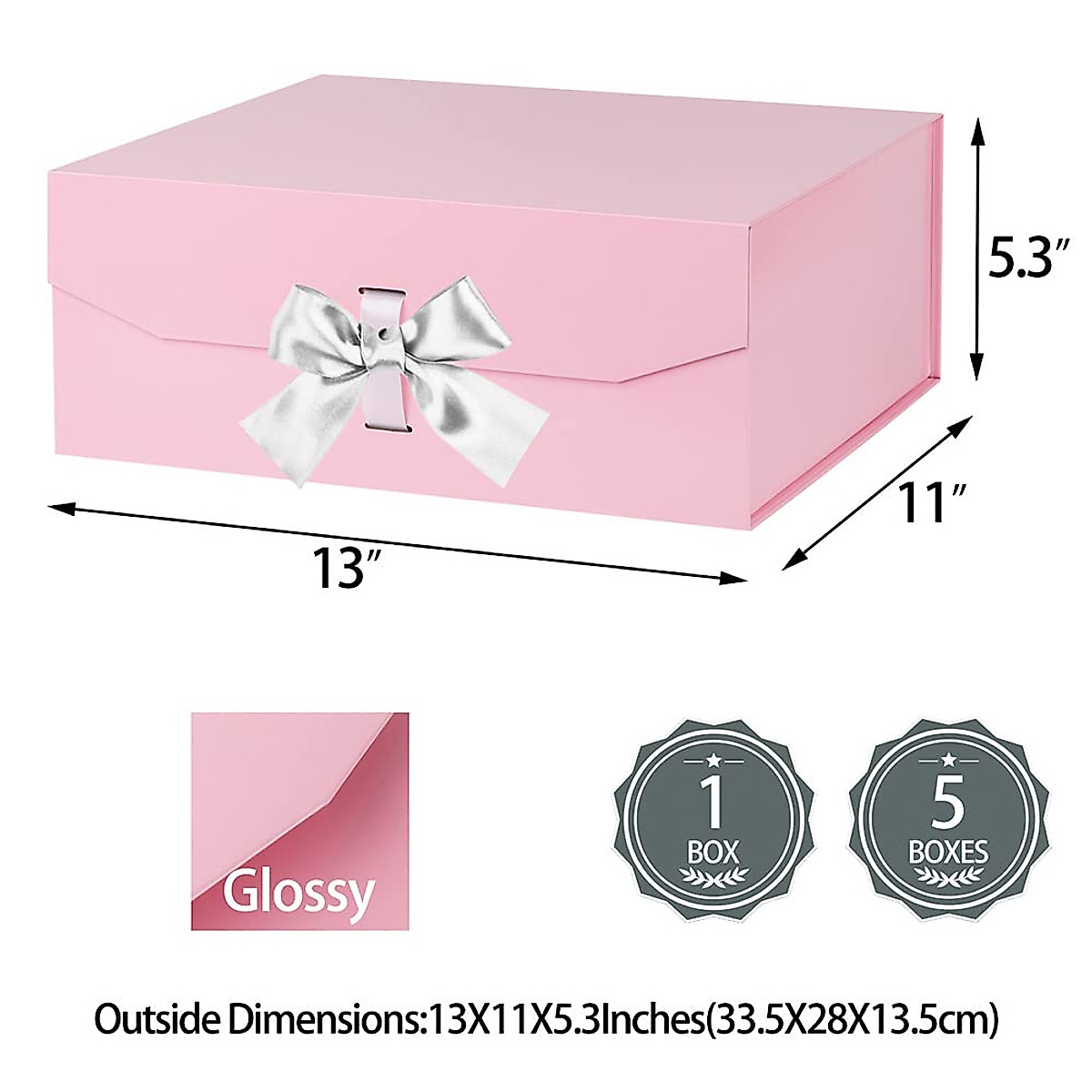 Pink Large Gift Box 13x11x5.3 Inches, Gift Box with Ribbon, Gift Box with Lid Magnetic Closure, Christmas Gift Box, Rectangle Collapsible Gift Boxes for men shoes (Pink)