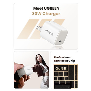 UGREEN 30W USB C Charger, Nexode Foldable GaN PPS Compact Fast Wall Charger Block, USB-C Power Adapter for iPhone 15 Pro Max/14/13, Galaxy S23 Ultra, Google Pixel 7, MacBook Air, iPad Pro (White)