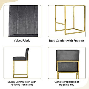 Harper & Bright Designs Dining Chair Set of 2, Modern Counter Height Bar Stools, Dining Chairs with Square Velvet Upholstered Seat and Backrest for Party, Dining Room (Set of 2/Square, Gray+Gold)