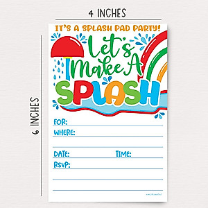 Splash Pad Invitations (20 Count) With Envelopes - Summer Water Park Birthday Party Invites