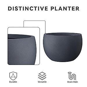 Kante 19.9",15.7",11.8" Dia Round Concrete Planter Set of 3, Outdoor/Indoor Large Bowl Plant Pots with Drainage Hole and Rubber Plug for Garden Patio Balcony Home, Charcoal