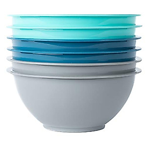 Klickpick Home 10 Inch Plastic Bowls Set of 6-64 ounce (2 Liter) Capacity Extra Large Cereal Salad Serving Mixing Bowl Microwave Dishwasher Safe Soup Bowls - BPA Free Bowls 3 Coastal Colors