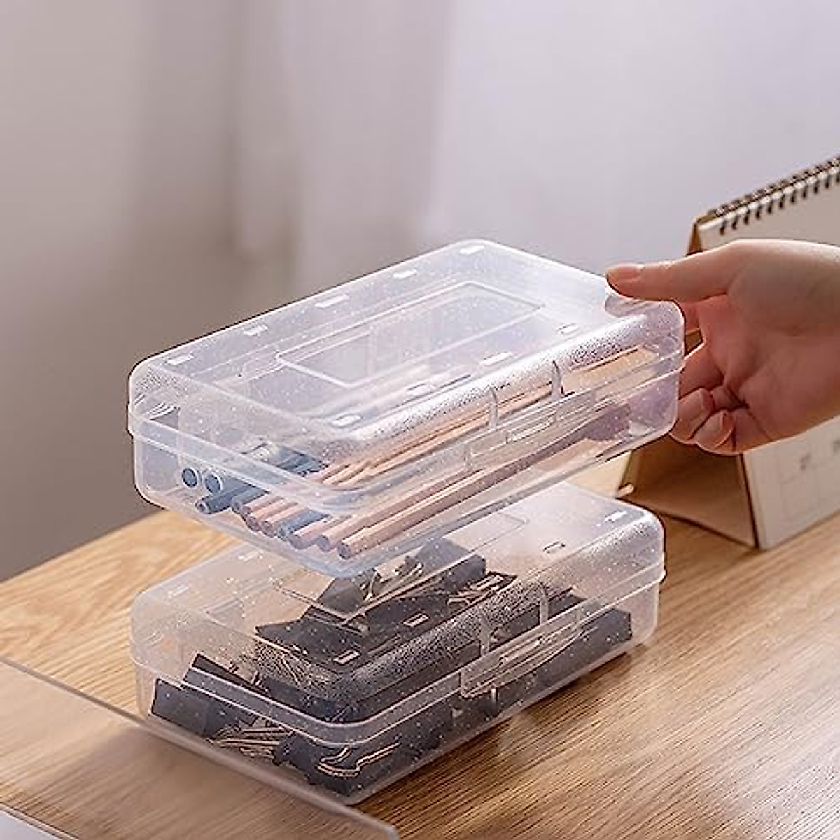 CENGNIAN 1 Pack Large Capacity Clear Pencil Box, Clear Pencil Case, Plastic Crayon Box, Pencil Cases, Plastic Pencil Case, Plastic Pencil Box, Crayon Box Storage, Hard Pencil Case