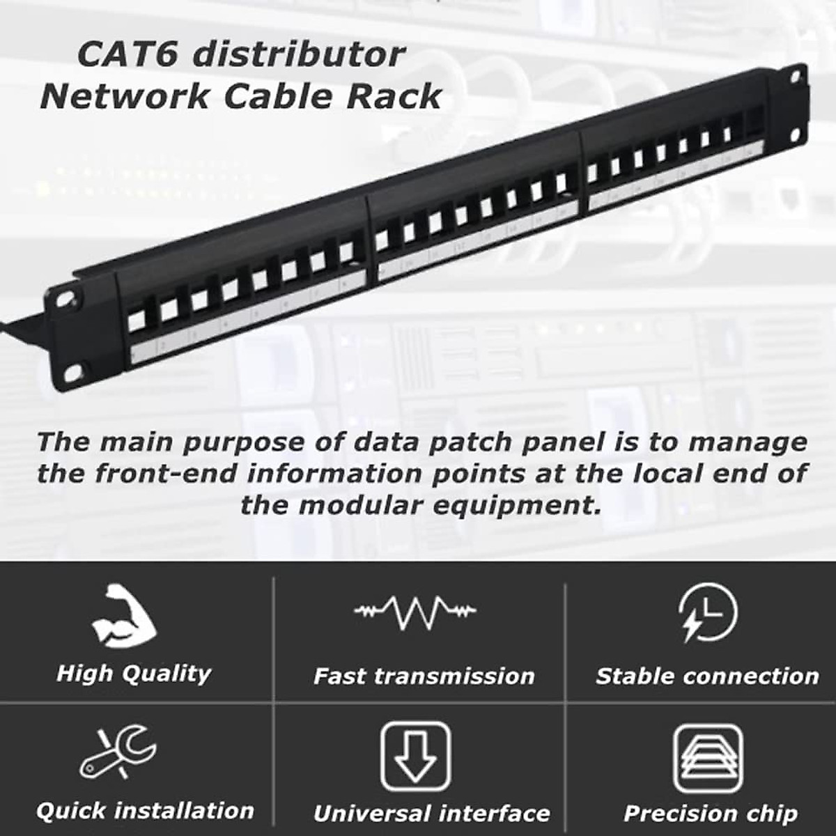 Diyeeni 19Inch 24 Port Data Patch Panel Mountable Data Patch Panel CAT6 Network Cable Rack Easy to use(Not Include Modules)