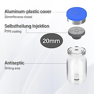 Plceo Sterile Empty Vials with Self Healing Injection Port,with Aluminum Plastic Cap，Sealed Empty Vials (5ML 10PCS)