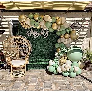 Sage Green Balloon Garland Arch Kit - 154pcs Avocado Green Balloon with Blush Balloons Gold Balloons and Macaron Gray Balloons for St Patricks Day Decorations Birthday Party Baby Shower