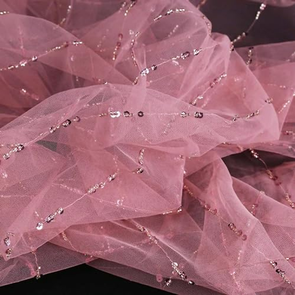 XMTXZYM 3 Yard Mesh Sequined Beaded Lace Fabric for Wedding Dress Evening Dress Handmade DIY Accessories
