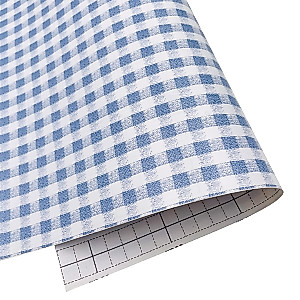 LoveFaye Mediterranean Style Furniture Paper Blue-White Gingham Countertop Door Sticker Shelf Liner 17.7inch by 9.8 Feet