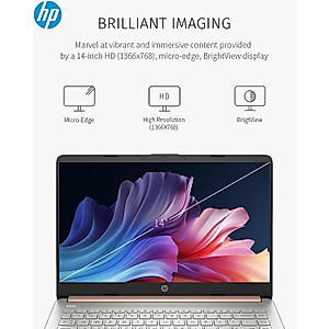 HP Newest Laptop Computer, 14” HD Light PC, Intel Quad-Core Celeron N4120, 8GB DDR4 RAM, 192GB Storage, 1-Year Office 365, Windows 11, Long Battery Life, Webcam, USB-C, Wi-Fi 5, HDMI, Rose Gold, PCM