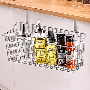 Nicunom 2 Pack Larger Grid Storage Baskets with Hooks, 15.4 inch Over Cabinet Door Organizer, Champagne Wire Basket Hanging Organizer Steel Wire Sink Organization for Kitchen & Bathroom