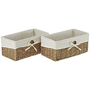 Vintiquewise(TM Seagrass Shelf Basket Lined with White Lining (Pack of 2)