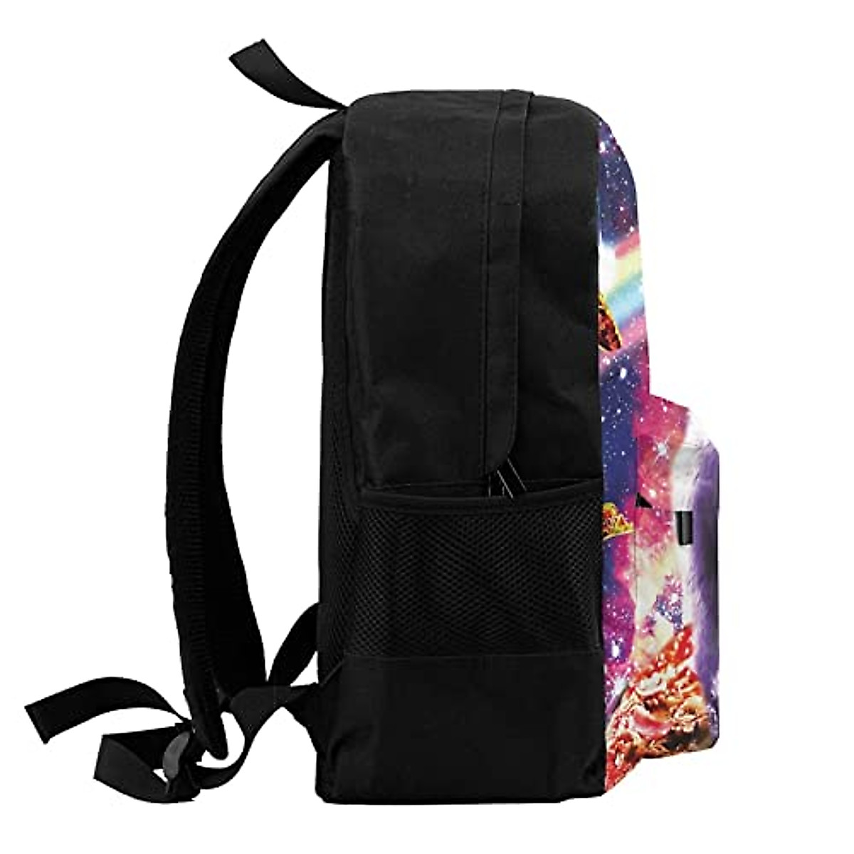 ayvcxui Laser Eyes Pizza Outer Space Cat Riding on Llama Galaxy Backpack Unisex Double Shoulder Bag Adjustable Shoulder Stra Large Capacity Laptop Bagpack 16.5×12.6×5.5in