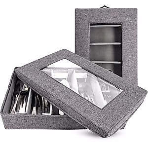 Homelux Theory Silverware Storage box | 15"x10.3"x3" ULTRA THICK HARDSHELL ALL SURFACES & COVER | Flatware Storage Containers | Adjustable 5 compartments | Cutlery Organizer with handles