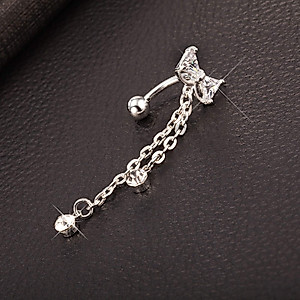 Kinsing 14G Reverse Dangle Bow Belly Button Ring Surgical Steel Bow Navel Ring for Women Body Piercing Jewelry