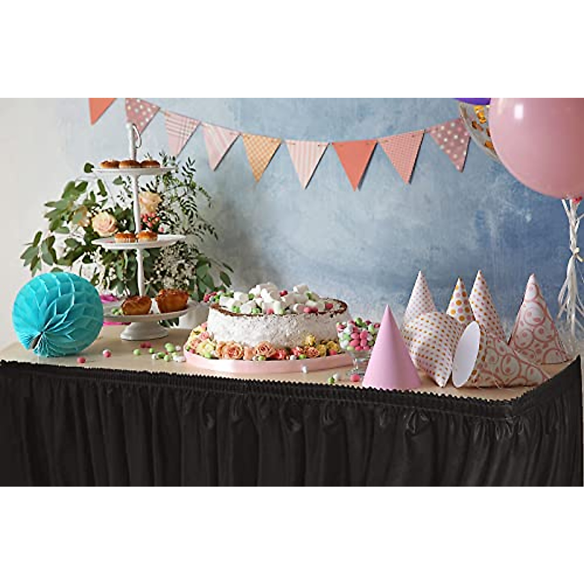 DecorRack 2 Pack Table Skirts, 29 in x 14 ft Each, Multi Pack -BPA Free- Plastic Tableskirt, Disposable, Reusable, Rectangular Tablecloth Skirt, Black (2 Pack)