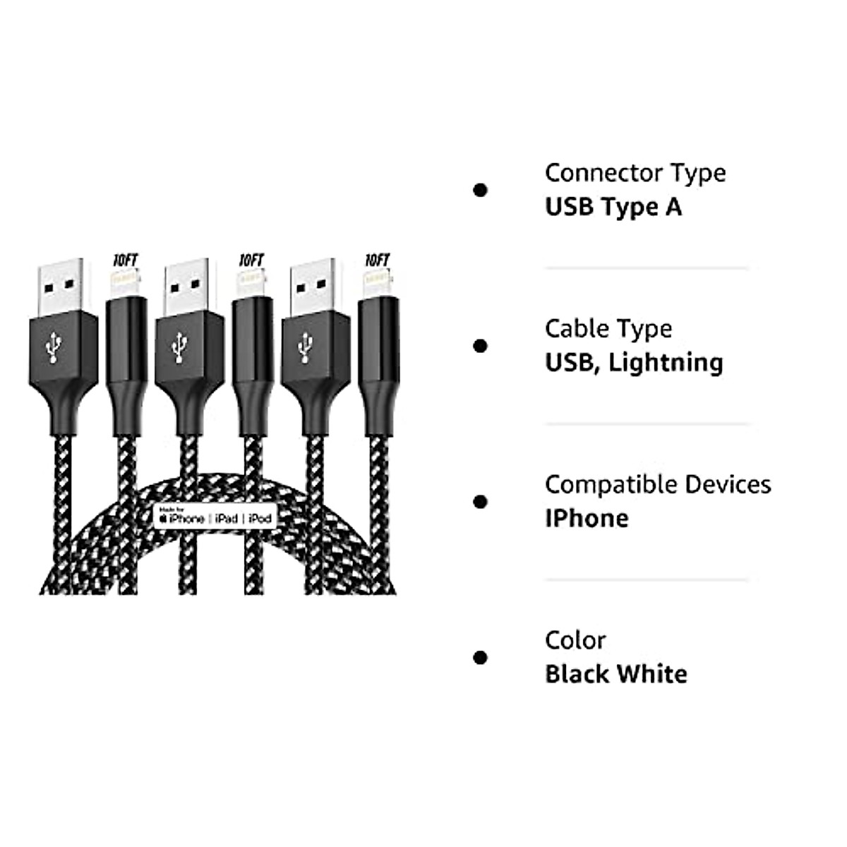 [Apple MFi Certified] 3Pack 10FT Nylon Braided Lightning Cable Fast Charging Cord Compatible with iPhone 13 12 11 Pro Max XR XS X 8 7 6 Plus SE and More