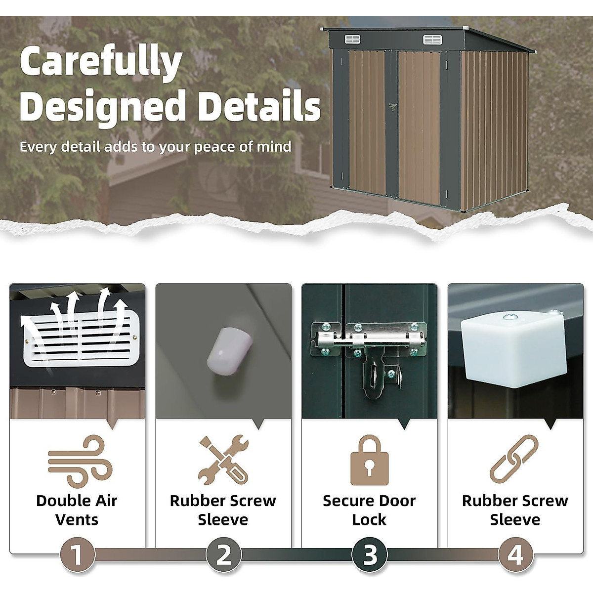 GRAVFORCE 4 x 6 FT Outdoor Storage Shed, Garden Tool Shed with Lockable Door, Storage Houses for Outside, Large Metal Storage Sheds for Bike, Patio Lawn, Backyard