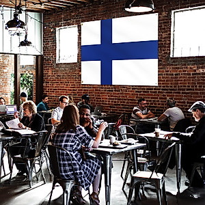 BannerBuzz Finland Flag Knitted Fabric 90 GSM - Lightweight, Bright & Vivid Colors, Brass Grommets Use for Indoor-Outdoor Purpose (9' W X 6' H)