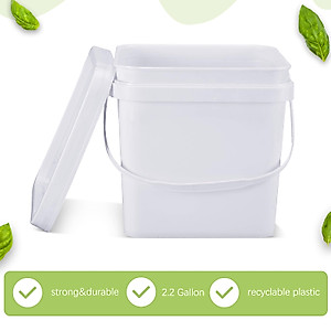 Suzile 10 Pcs 2.2 Gallon Square Bucket with Lid Food Grade Plastic Bucket 10L Utility Industrial Pail with Handle Container for Food Oil Tub Water Fishing Paint House Cleaning Car Washing(White)