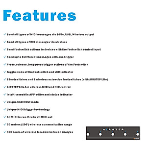 XSONIC Airstep Smart Multi Controller with MIDI, HID, 5 Footswitch, 2 Expression Pedal In, 300H Playtime, Support HX Stomp, Quad Cortex, DAW, Plugin, Youtube Video, Page, Atem, Hands Free Controller