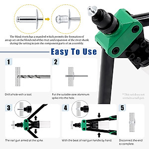 Glarks 125Pcs 5 Sizes Large Flange Aluminum Blind Rivets Pop Rivets Assortment Set for Joining Metal Plate Pipe Automotive