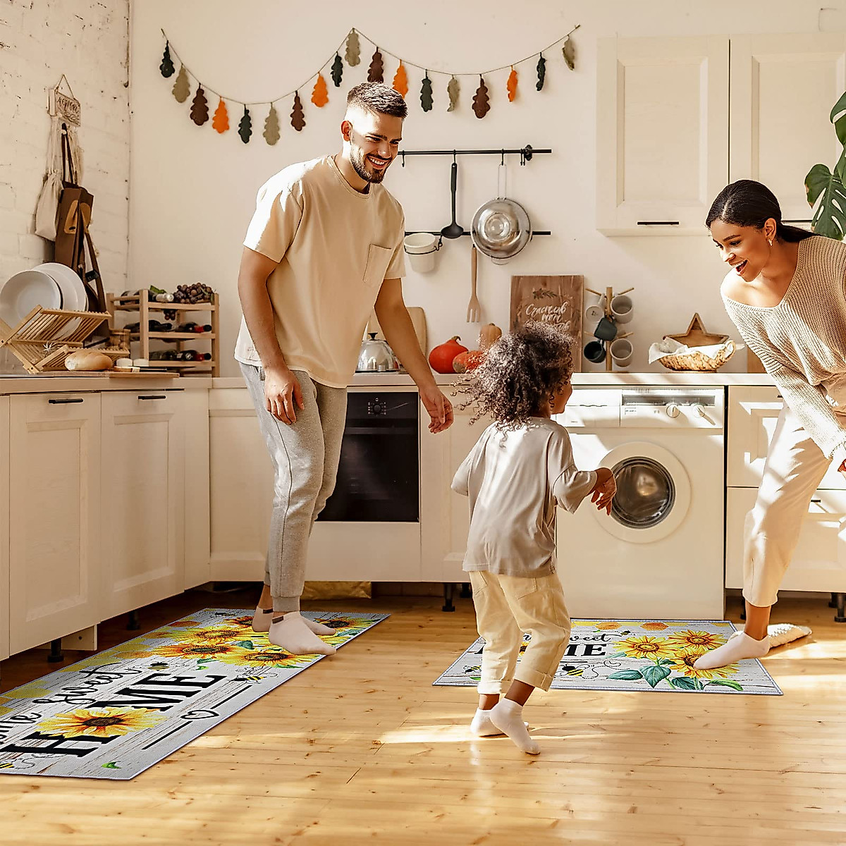 2 Pieces Sunflower Kitchen Rugs Set Kitchen Mats Non Slip Rubber Backing Area Sunflower Rug Home Sweet Home Doormat Washable Indoor Outdoor Floor Mats Country Kitchen Decor, 17'' x 30'', 17'' x 47''