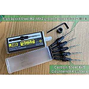 JNB Pro Wood Countersink Drill Bit Set JP0506, 5 Pc #6(9/64"), 2 Extra Bits 9/64 Tapered Drill Bit, 1 Adjustable Collar, 1 Wrench - 1/4" Quick Change Shank, Ideal Woodworking and Carpentry Tool Set