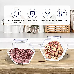 Merkaunis 12PCS Hexagon Plastic Jars Clear Candy Jar Plastic Cookie Jars with Airtight Lids Plastic Jar with Lid Wide Mouth Reusable Containers Bulk Coffee Candy Display for Gifts and Storage (30 oz)