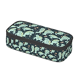 QHWLR Manatee Animals Calf print Pencil Case Large Capacity Pen Pouch for interlayer Adults Cosmetic Bag Supplies ﻿, Black