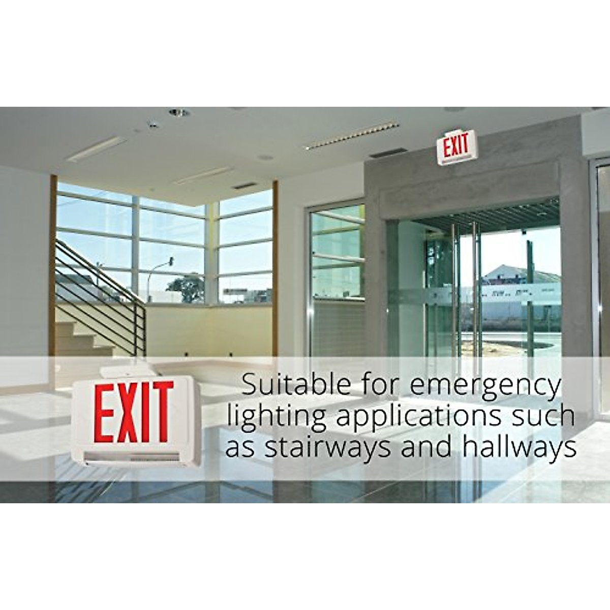 Lithonia Lighting ECBR M6 LED Exit and Emergency Light Bar Combo Fixture with Back Up Battery, 3 Watts, Damp Listed, Red Letters