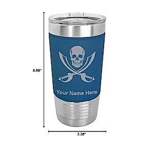 LaserGram 20oz Vacuum Insulated Tumbler Mug, Jolly Roger, Personalized Engraving Included (Faux Leather, Blue)