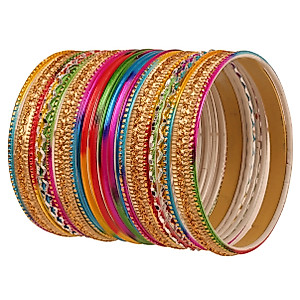 Touchstone "Gorgeous Rainbow Bangle Collection". Indian Bollywood Colorful Bangle Bracelets. Set of 24. In Antique Gold Tone For Women.